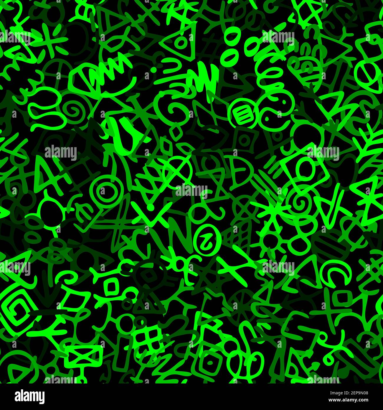 Hand drawn vector seamless pattern with glyphs mystic symbols Stock ...