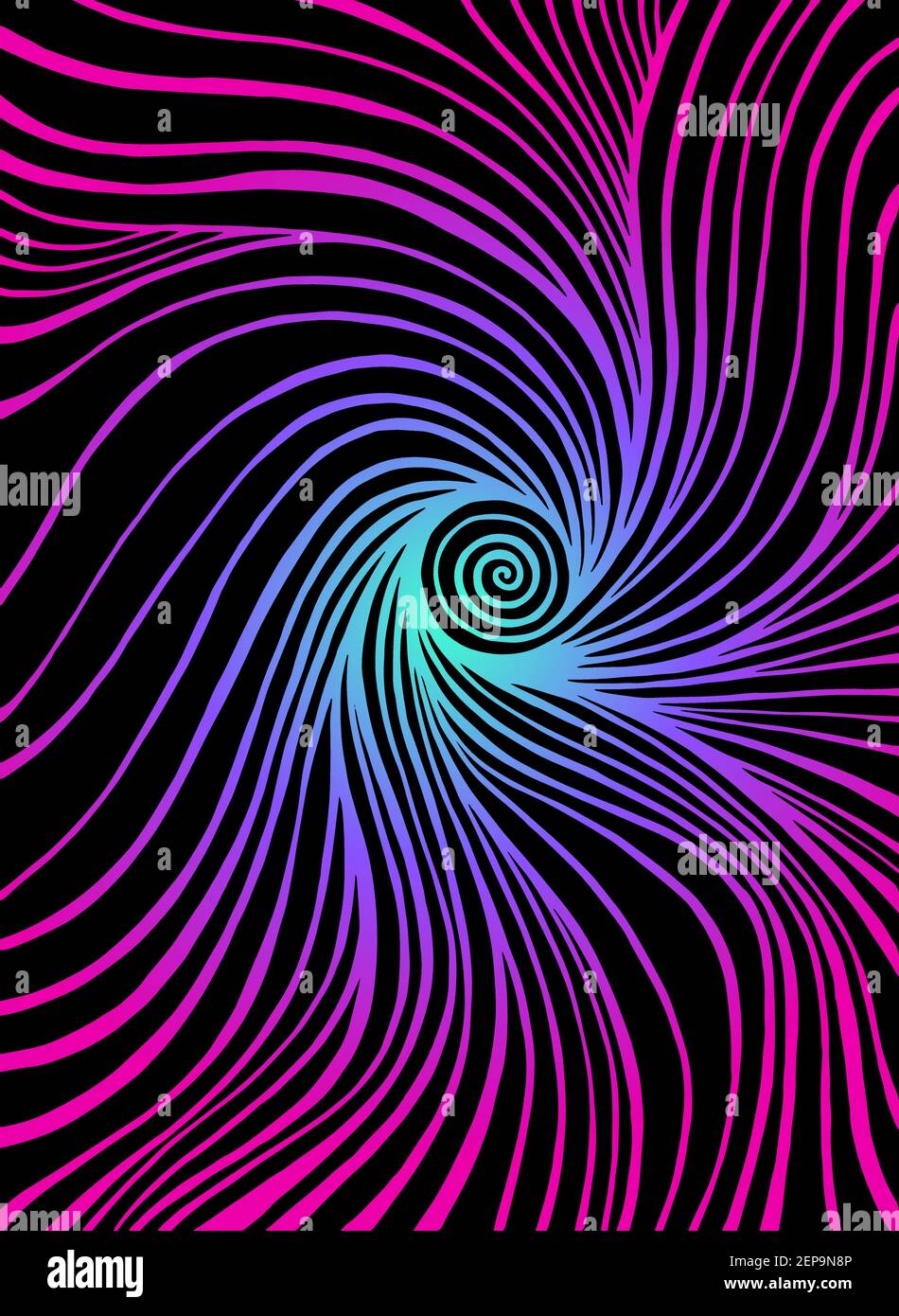 Colorful twisted doodle line art patterns, noen gradient blue violet ...