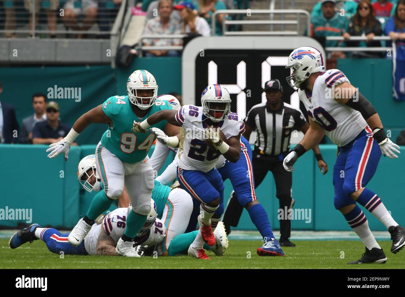 November 17, 2019: Devin Singletary #26 of Buffalo runs from Christian ...