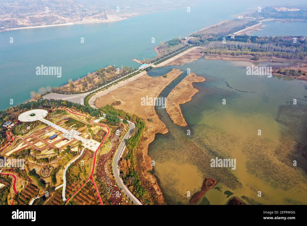 Henan,CHINA-Overlooking the Yellow River wetland nature reserve in ...