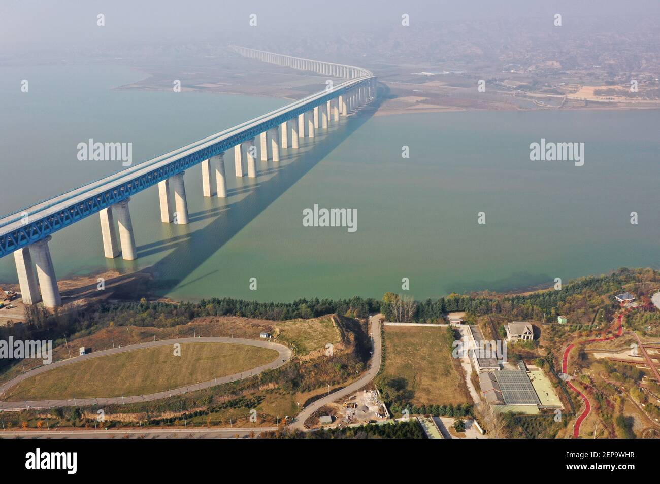Henanï¼ŒCHINA-Haoji railway Sanmenxia Yellow River road and railway ...