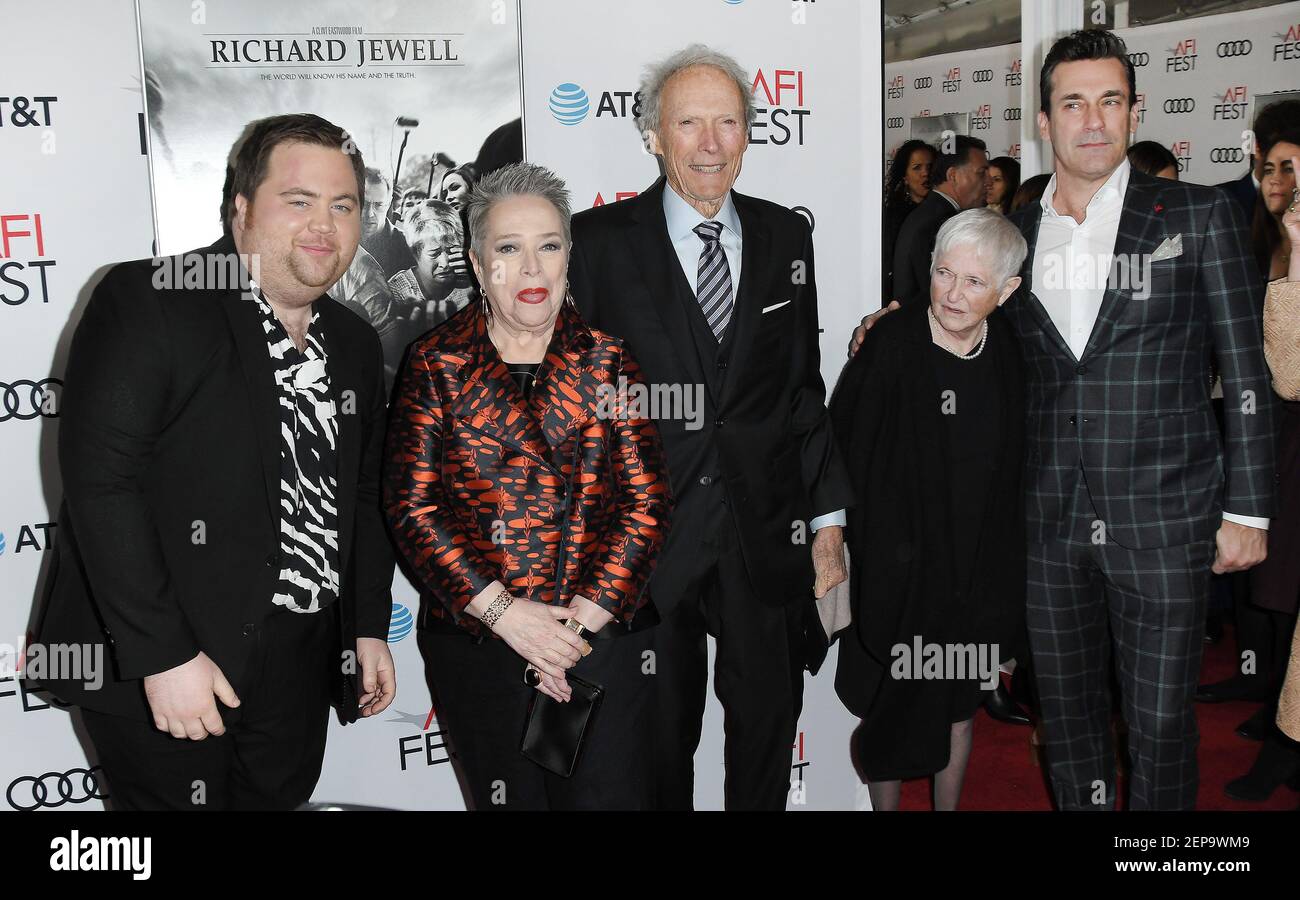 (L-R) Paul Walter Hauser, Kathy Bates, Clint Eastwood, Barbara Jewell ...