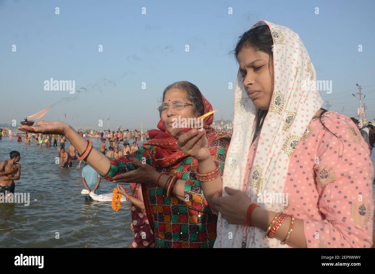 Prayagraj, India. February 27, 2021: Prayagraj: Devotee performing ...