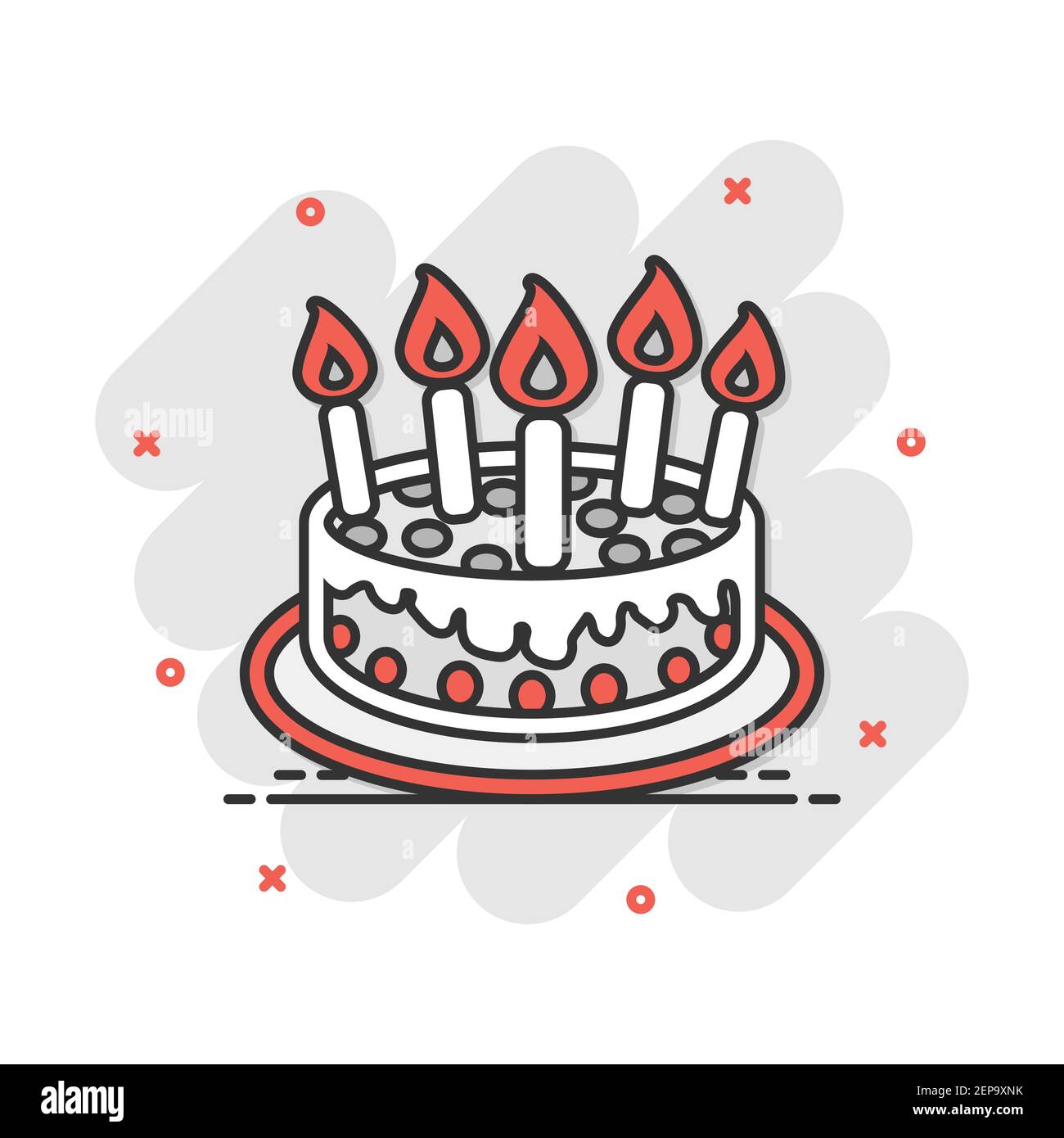 Vector cartoon cake with candle icon in comic style. Pie sign ...