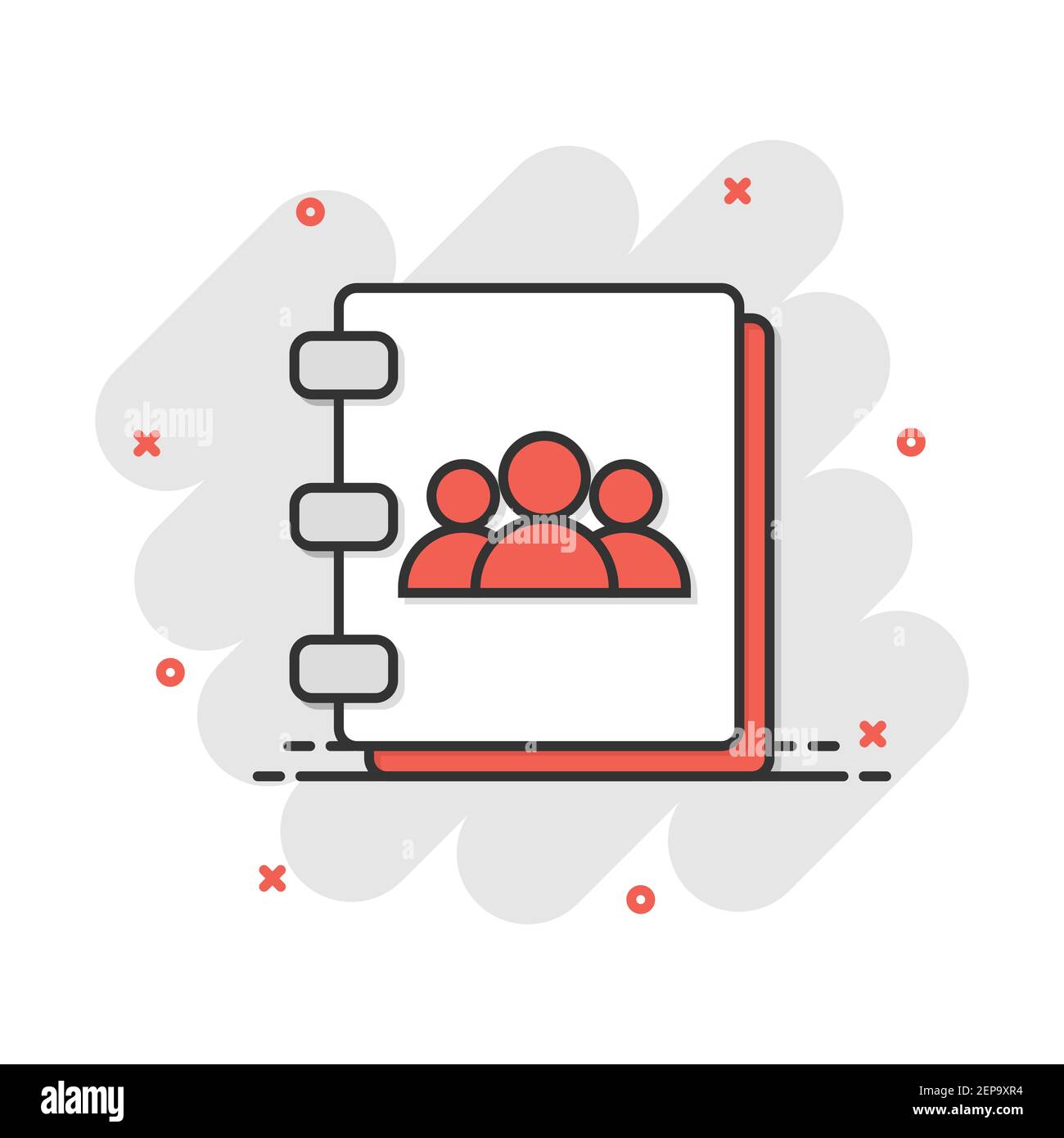 Vector cartoon address book icon in comic style. Contact note sign ...