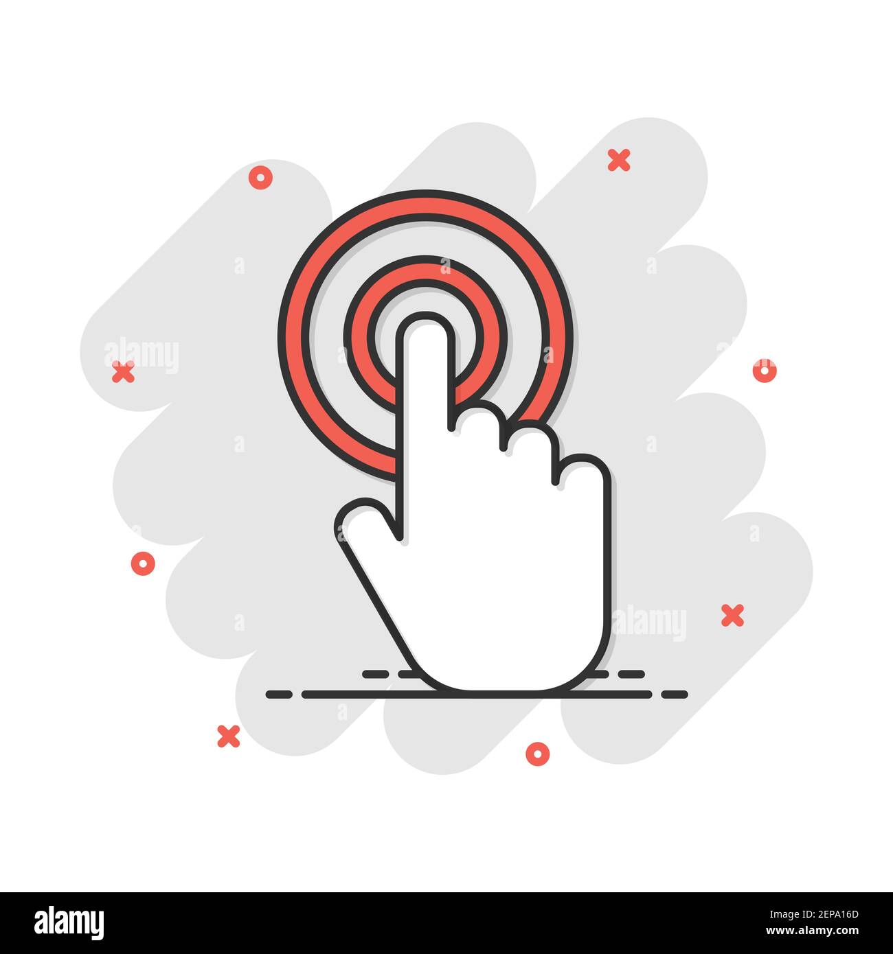 Vector cartoon click hand icon in comic style. Cursor finger sign ...