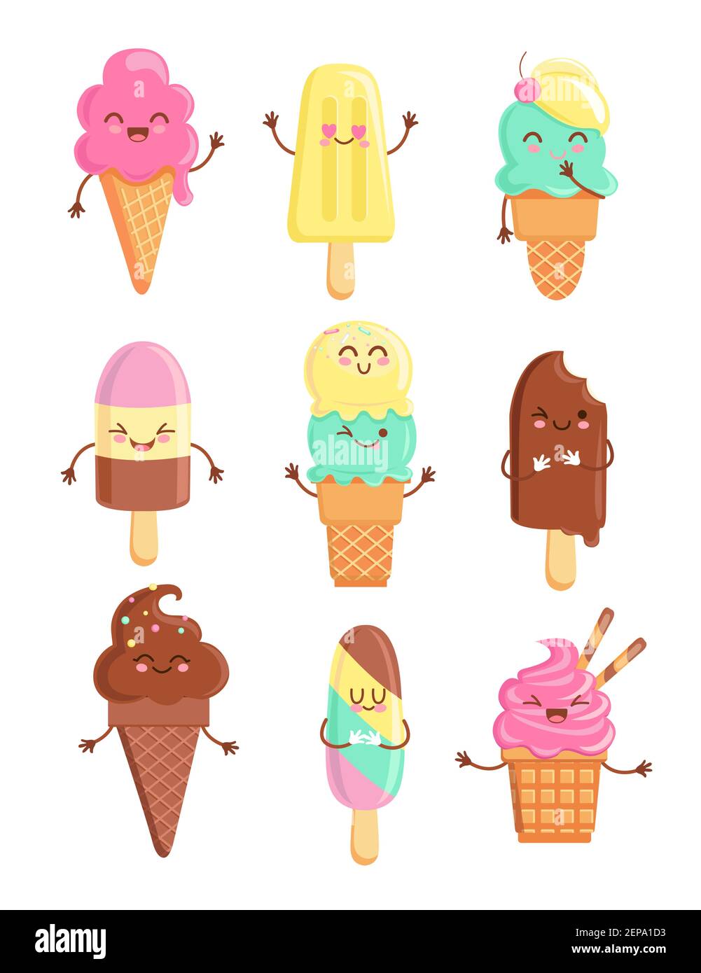 Big set of funny cheerful ice cream characters Stock Vector Image & Art ...