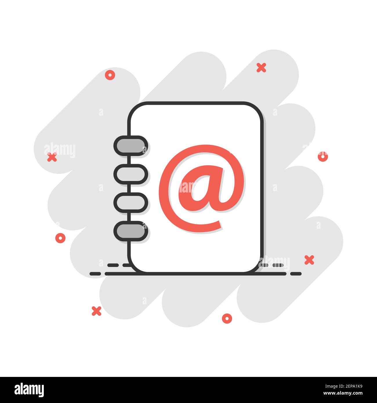 Vector cartoon address book icon in comic style. Email note sign ...