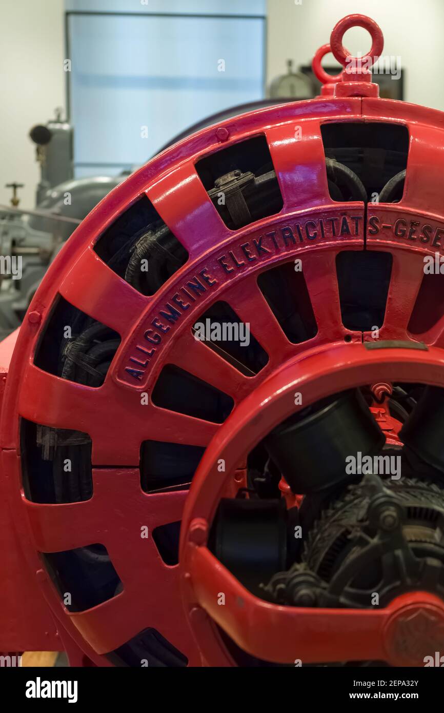 Detail of a classic 1934 industrial hydroelectric generator turbine ...