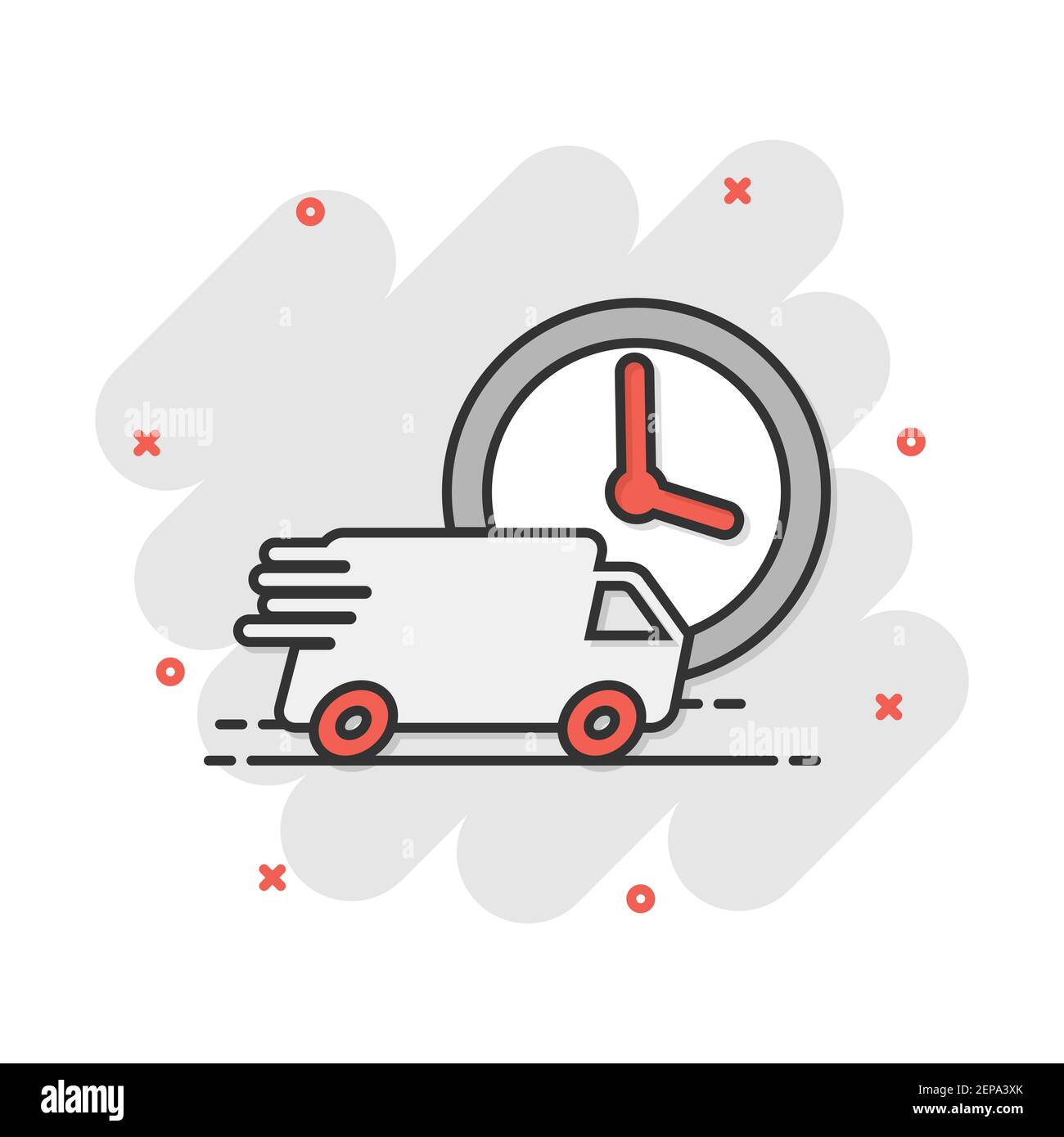 Vector cartoon delivery truck 24h icon in comic style. 24 hours fast ...