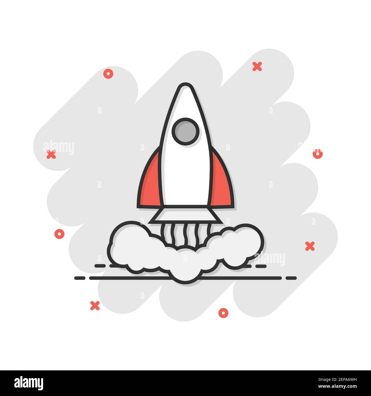 Vector cartoon rocket icon in comic style. Startup launch sign ...