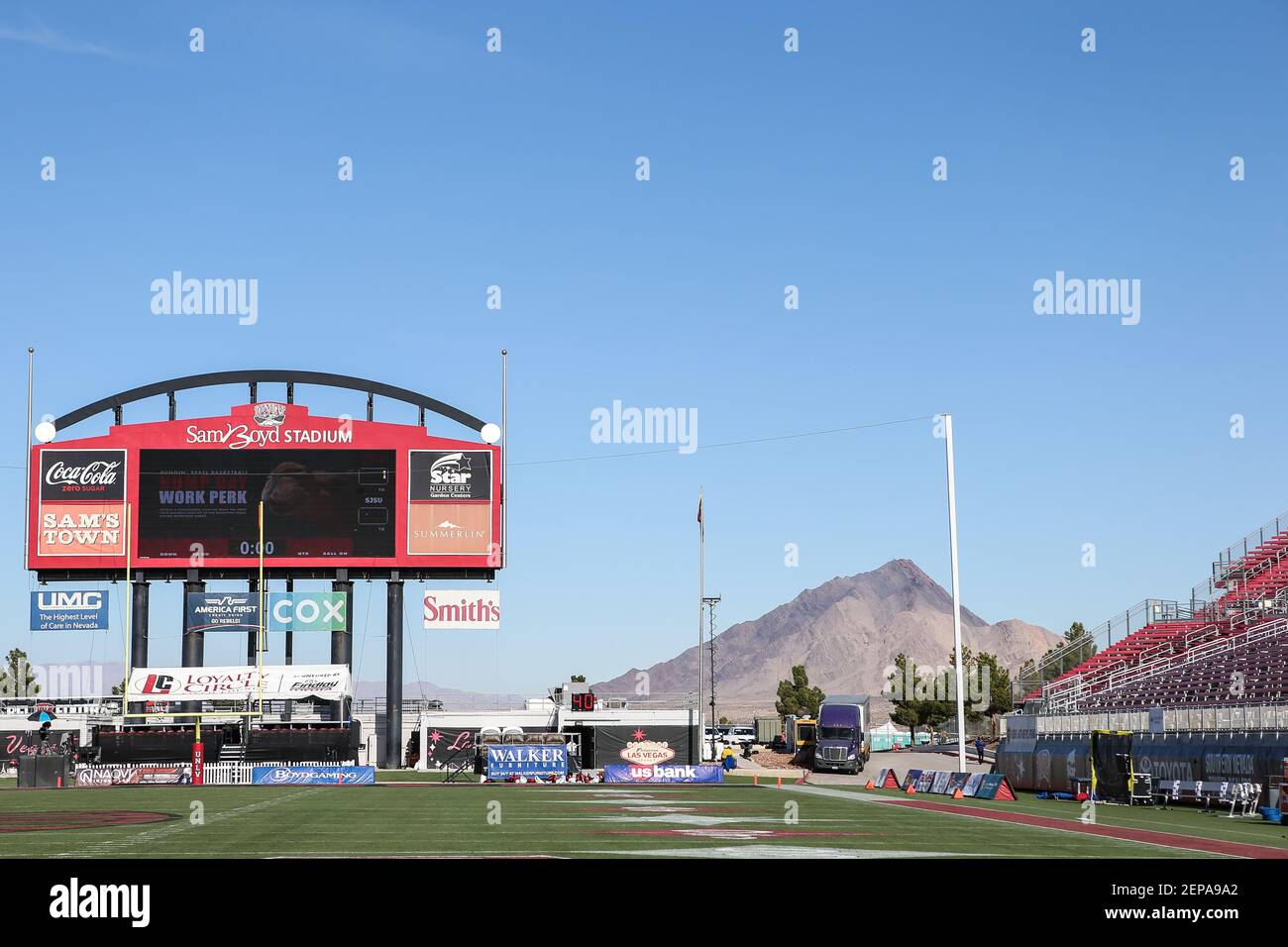 November 23, 2019: An interior view of the Sam Boyd Stadium scoreboard ...
