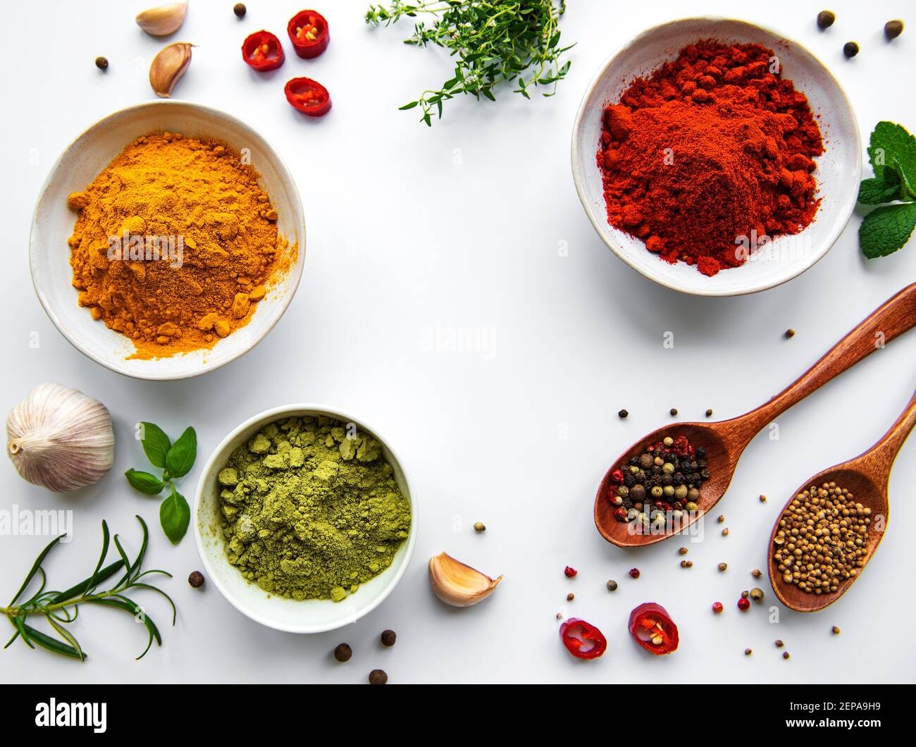 Various spices isolated on white background, top view Stock Photo - Alamy