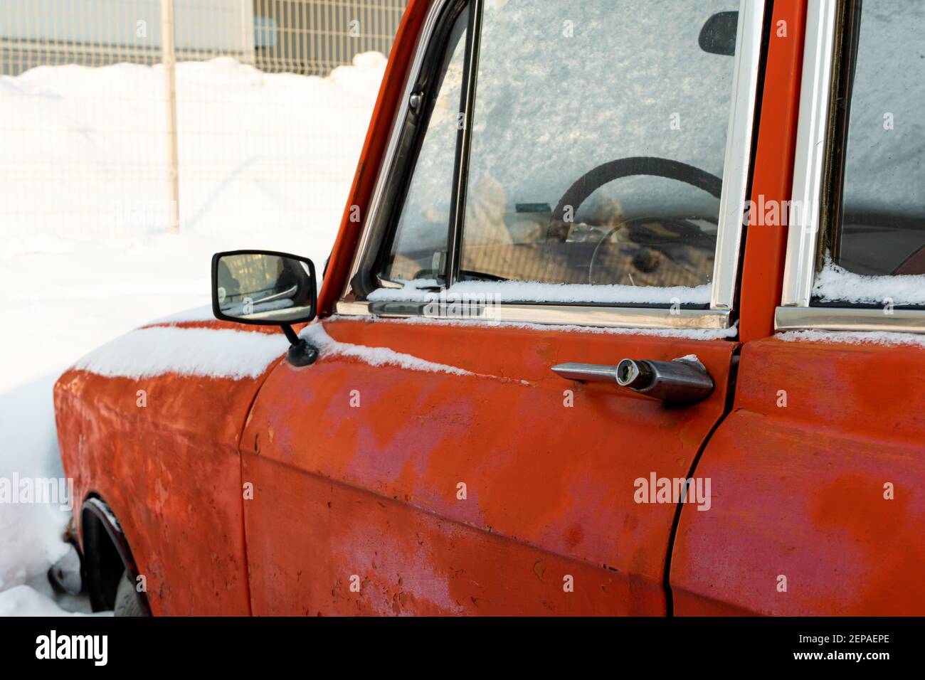 Vintage Red Car And Snow High Resolution Stock Photography and Images ...