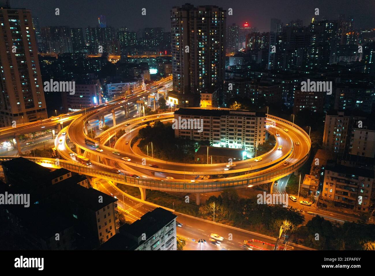 An aerial view of the resident building surrounded by a circle flyover ...
