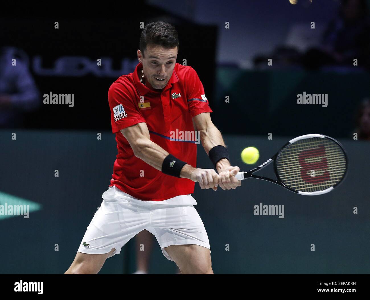 Roberto Bautista Agut of Spain plays against Felix Auger-Aliassime of ...