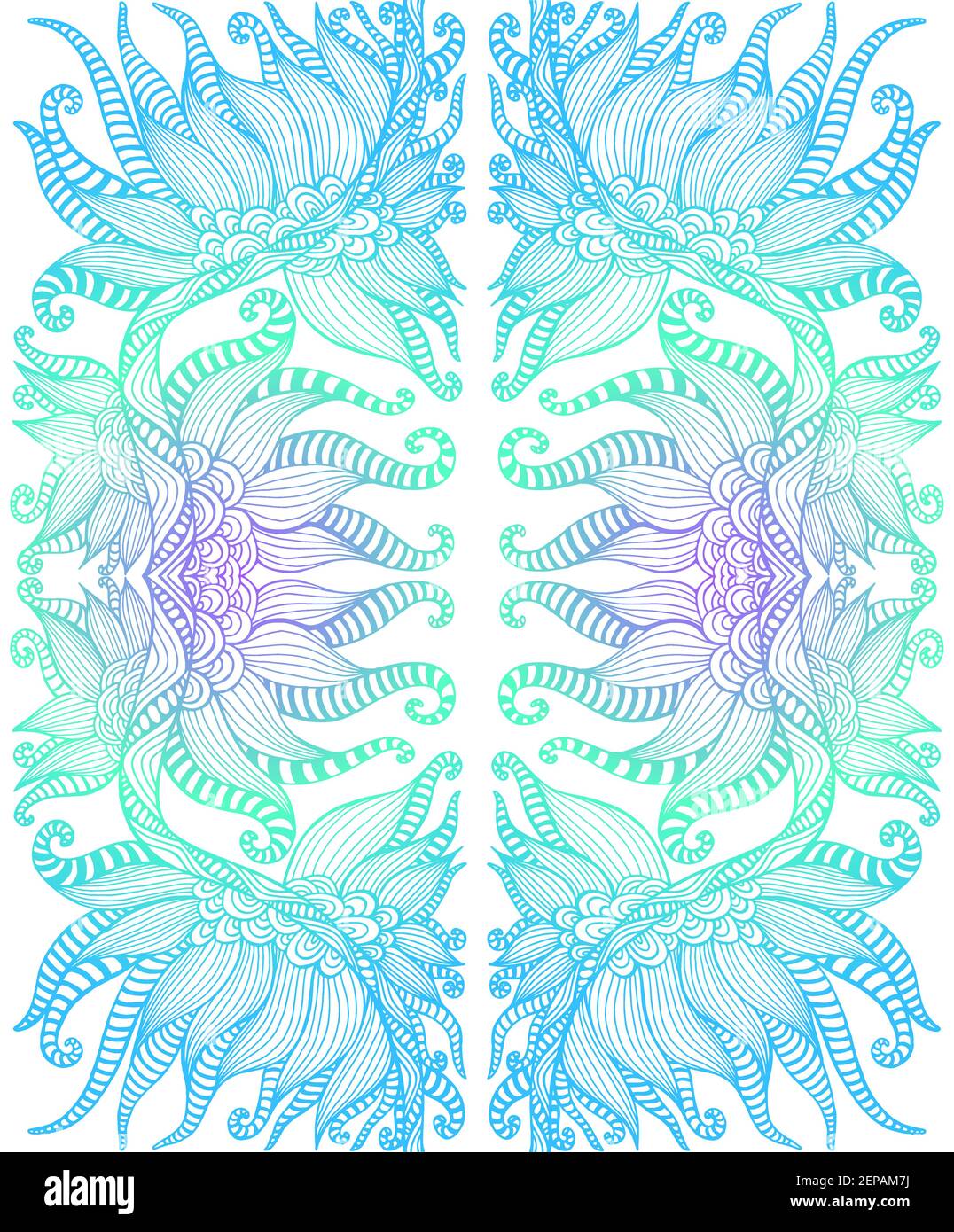 Elegant tribal intricate ornament, blue cyan turquoise gradient color ...