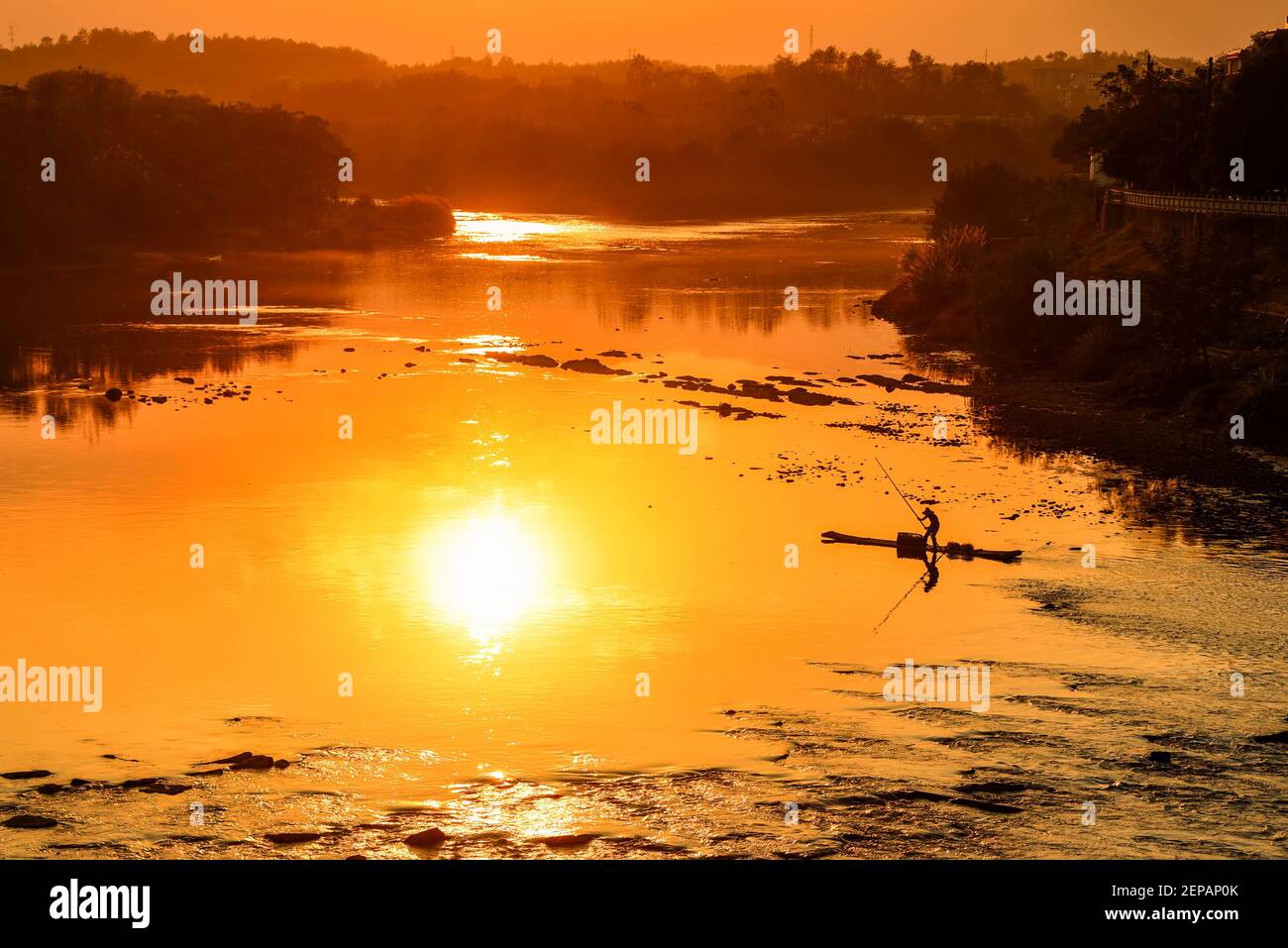 Jiangxi ,CHINA-Sunset scenery of the Quanjiang river in Suichuan county ...