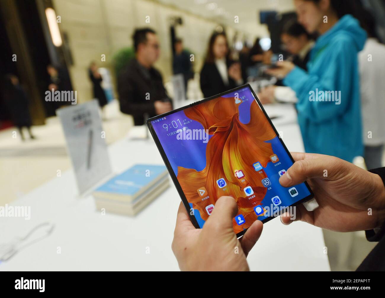 Hangzhou, CHINA-On November 23, 2019, MateX, huawei's first fold-screen phone, was shown at ...