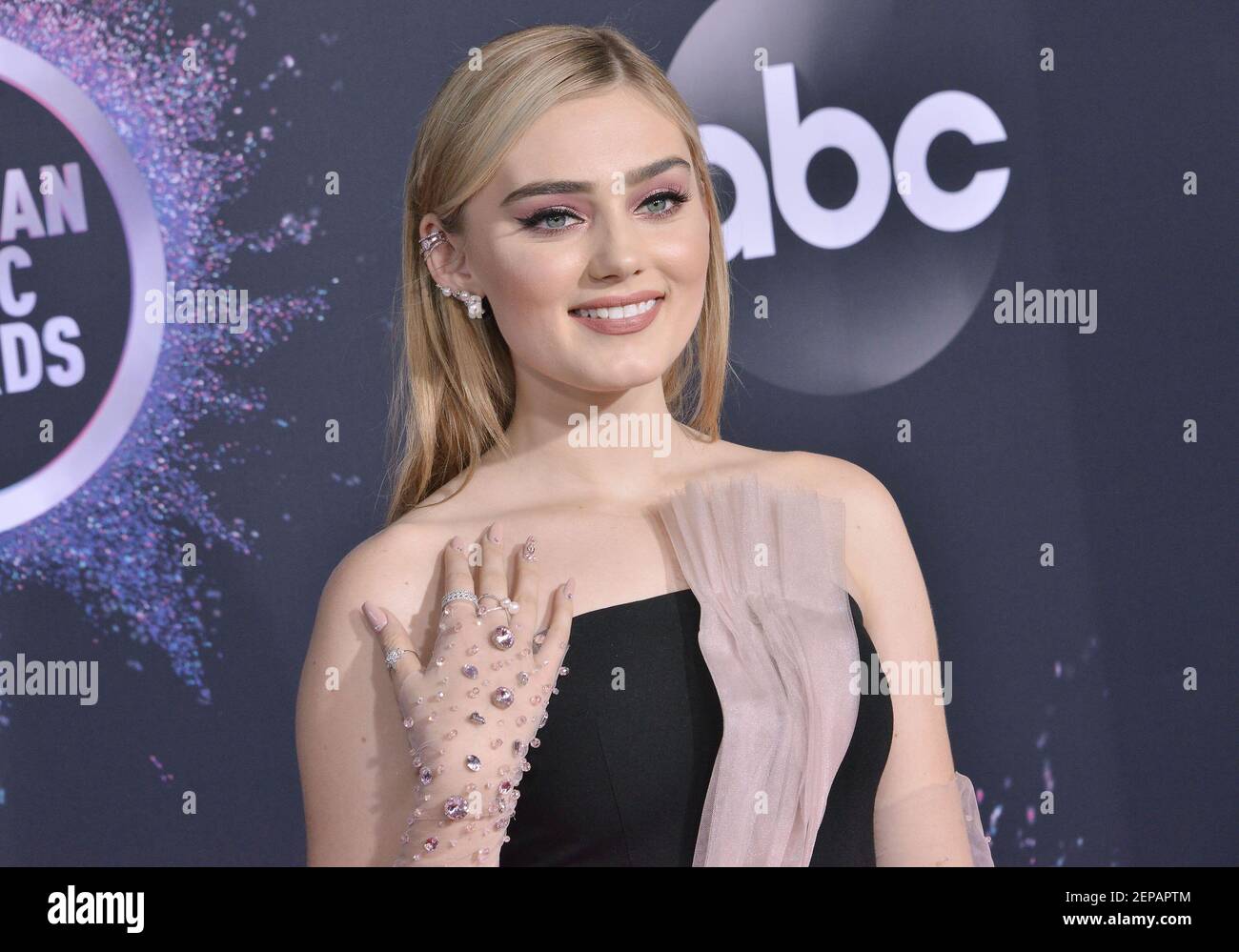 Meg Donnelly arrives at the 2019 American Music Awards held at the ...
