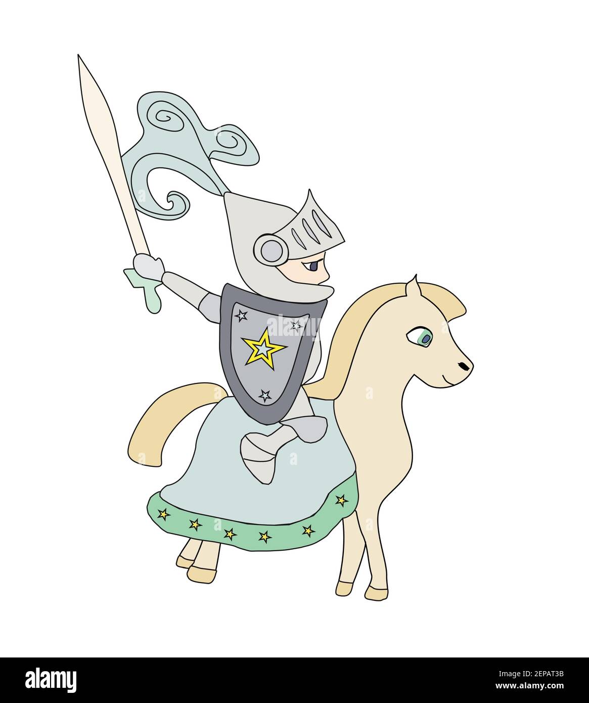 Knight riding on a horse - doodle illustration isolated from background ...
