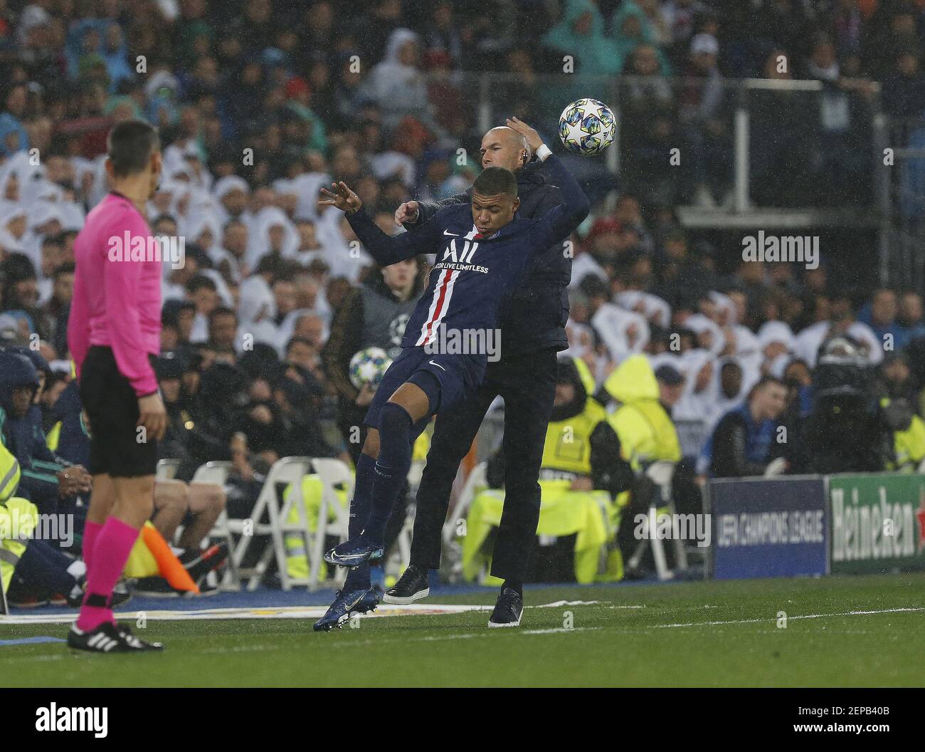 Real Madrid CF's Zinedine Zidane and Kylian Mbappe of PSG are seen in ...