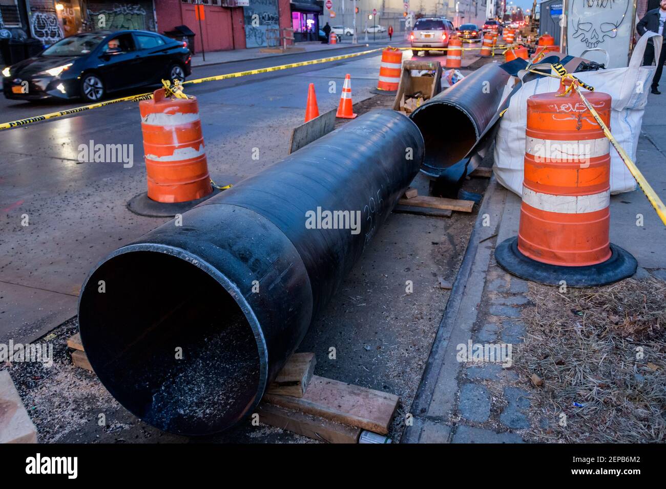 Pipelines laying in the streets of Bushwick during National Grid and ...