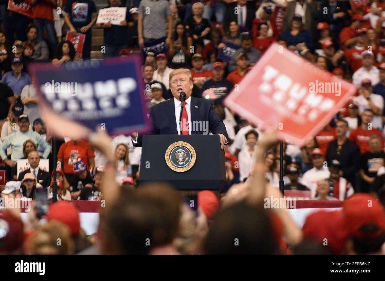 U.S. President Donald Trump speaks during the Florida Homecoming rally ...