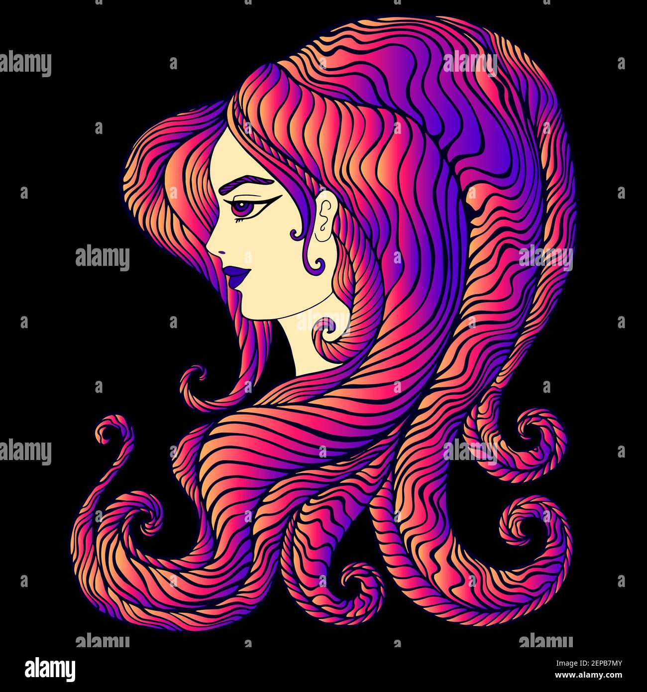 Psychedelic goddess, bright orange pink purple hair color gradient ...