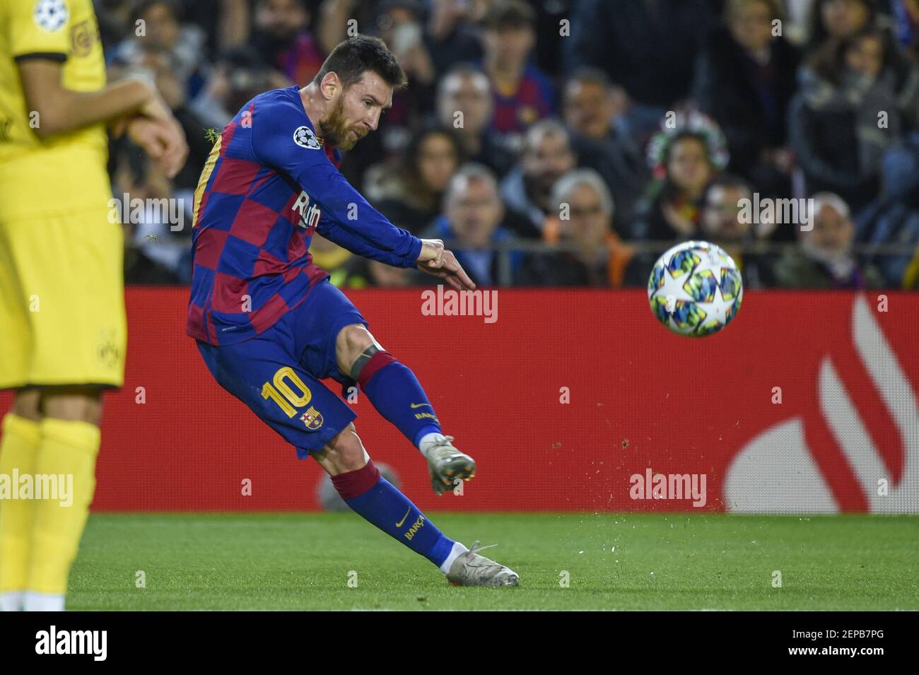 Lionel Messi of Barcelona takes a free kick during the UEFA Champions ...