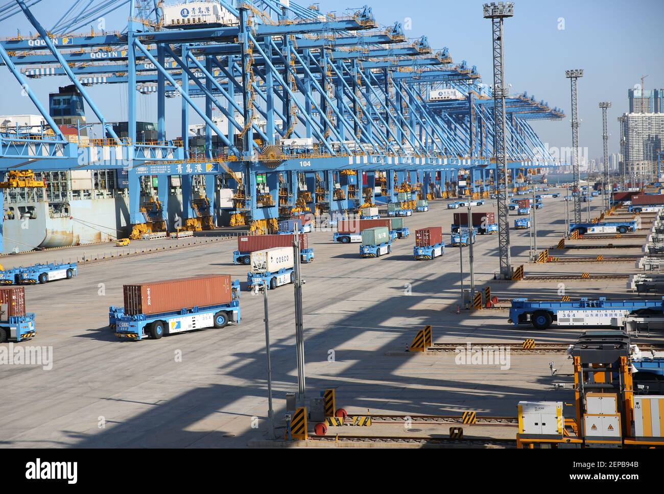 Shandong,CHINA-On November 28, 2019, the fully automated terminal (phase ii) of Qingdao port in ...