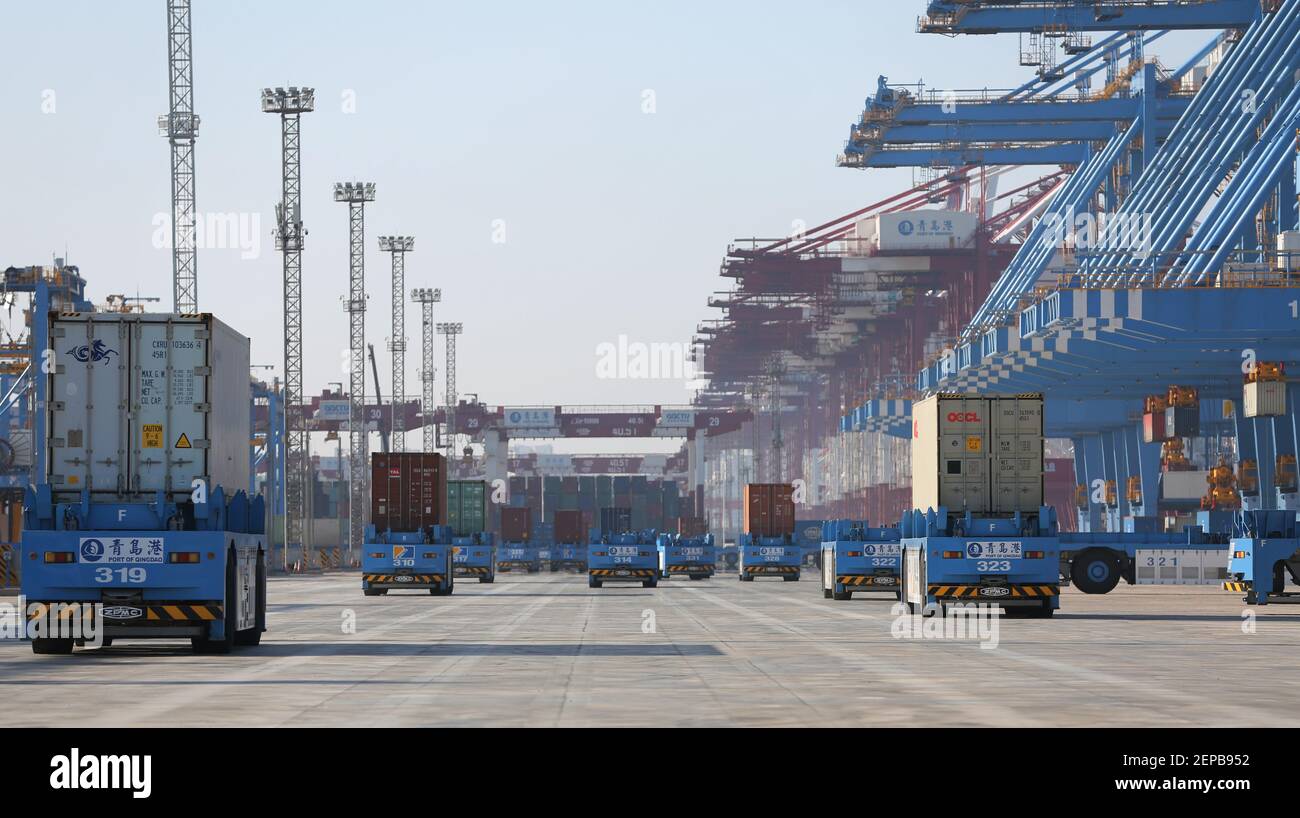 Shandong,CHINA-On November 28, 2019, the fully automated terminal (phase ii) of Qingdao port in ...