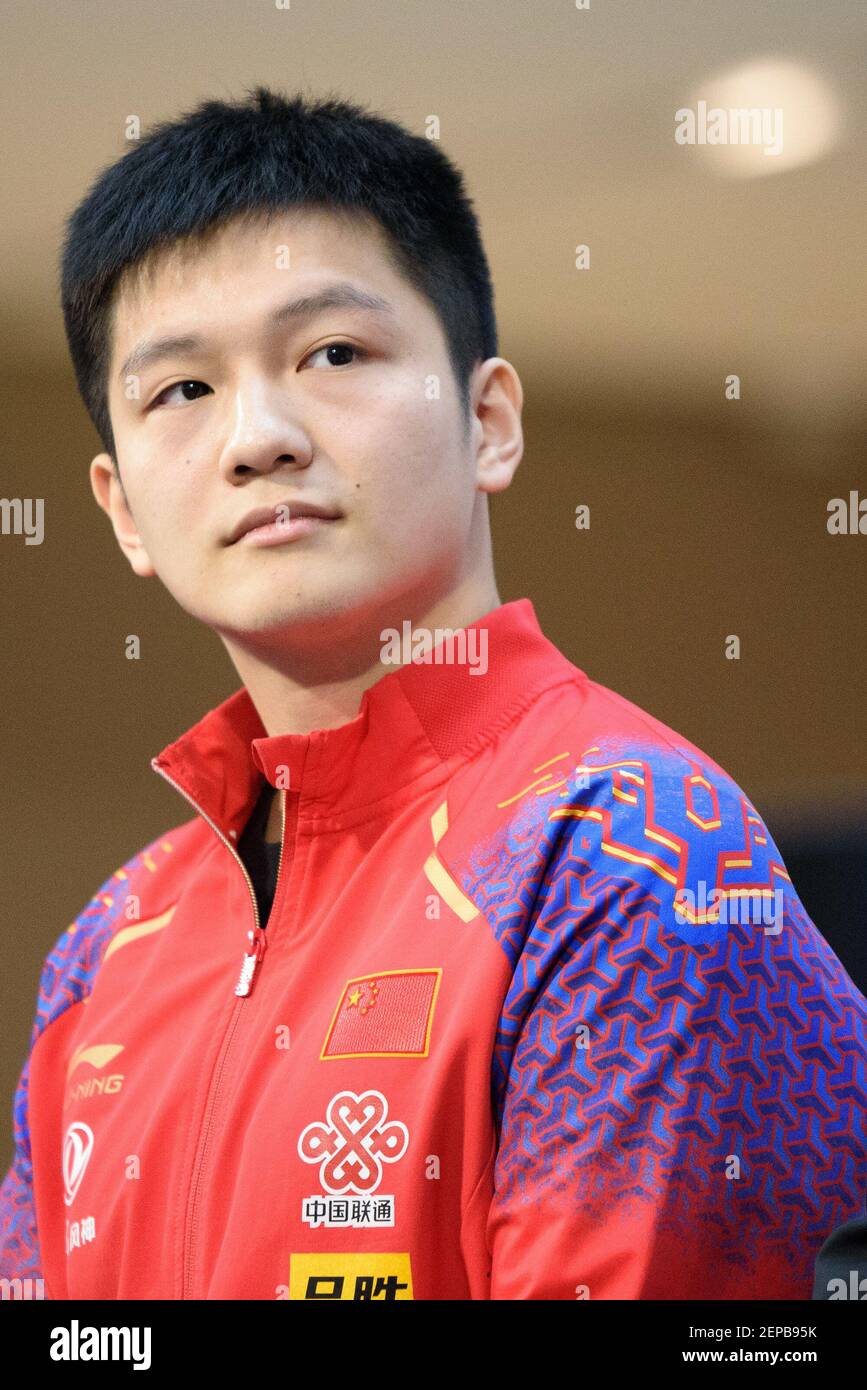 Chengdu, CHINA-Chinese table tennis players Ma long, Fan Zhendong and ...
