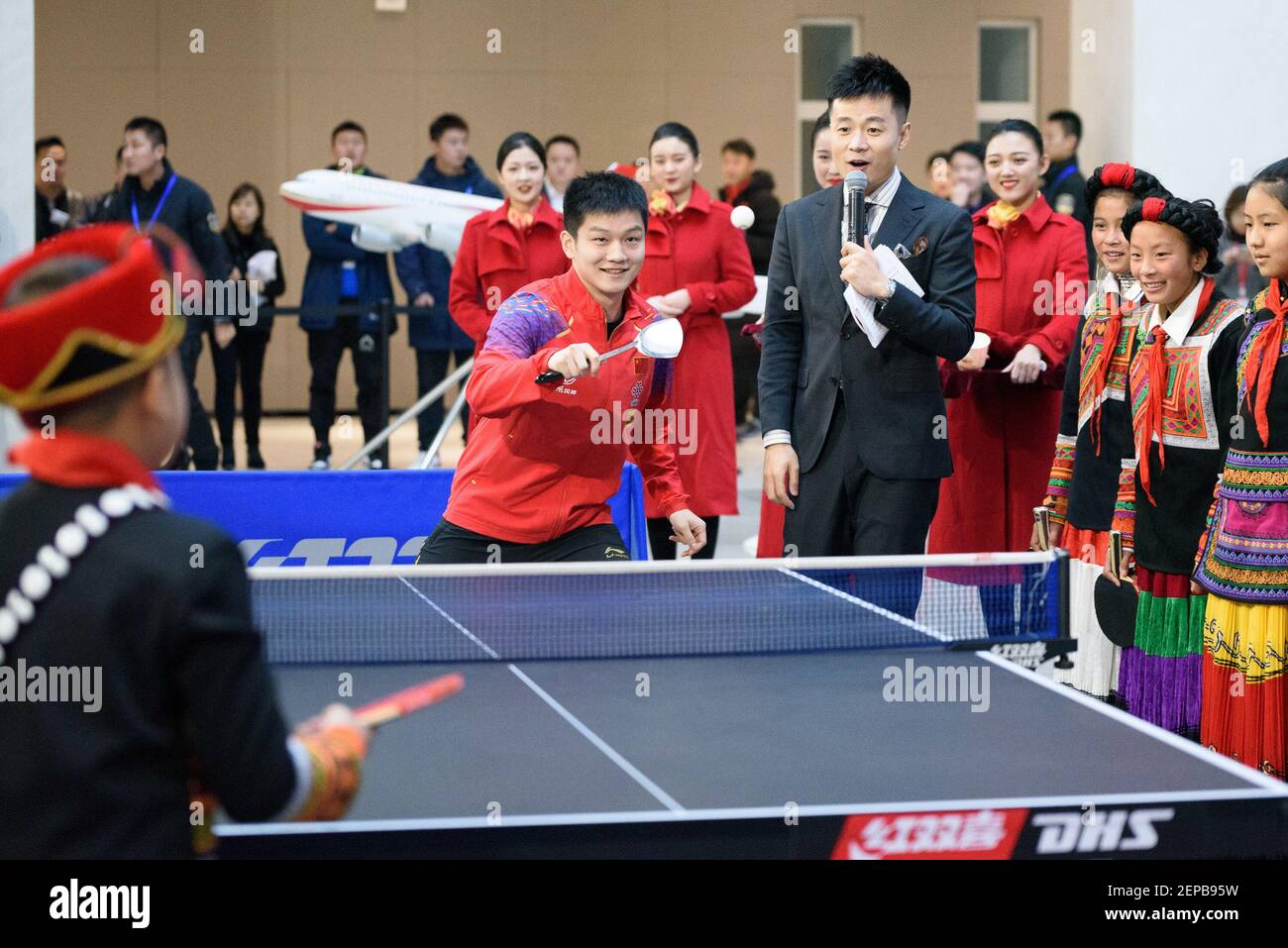 Chengdu, CHINA-Chinese table tennis players Ma long, Fan Zhendong and ...