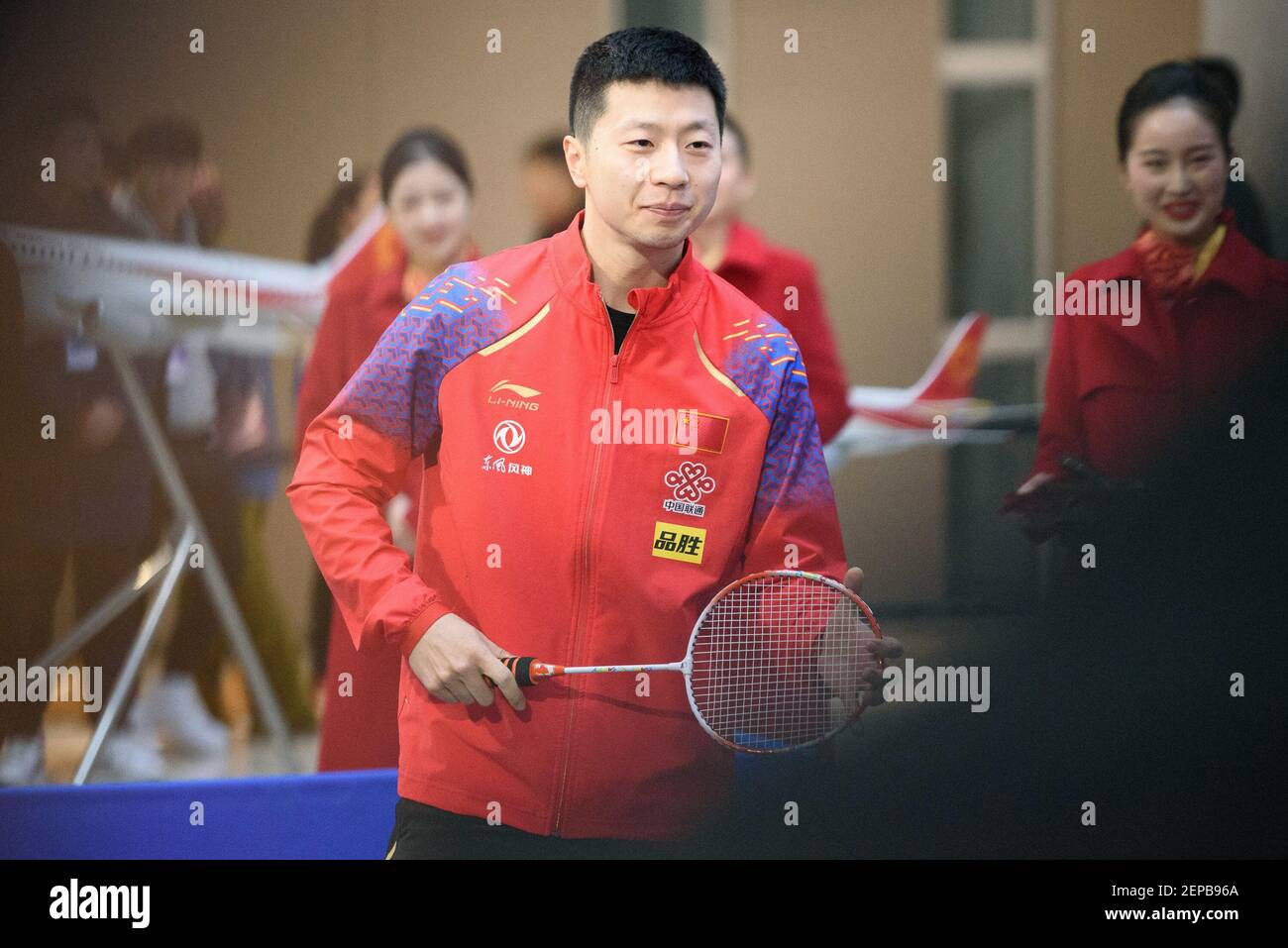 Chengdu, CHINA-Chinese table tennis players Ma long, Fan Zhendong and ...