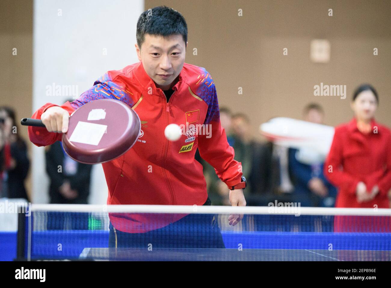 Chengdu, CHINA-Chinese table tennis players Ma long, Fan Zhendong and ...