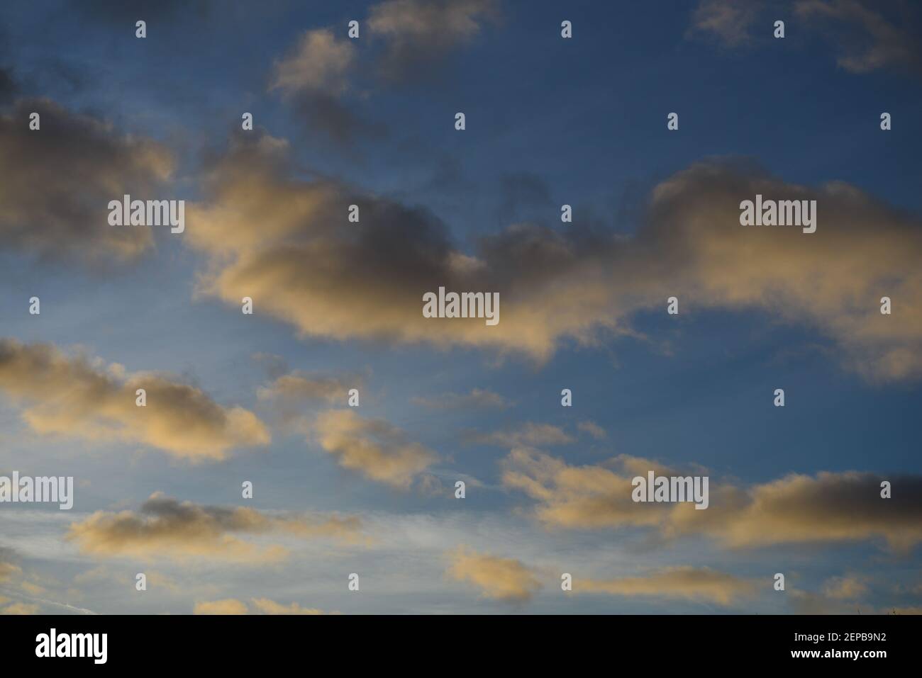 Background sky texture with cumulus clouds at sunrise Stock Photo - Alamy