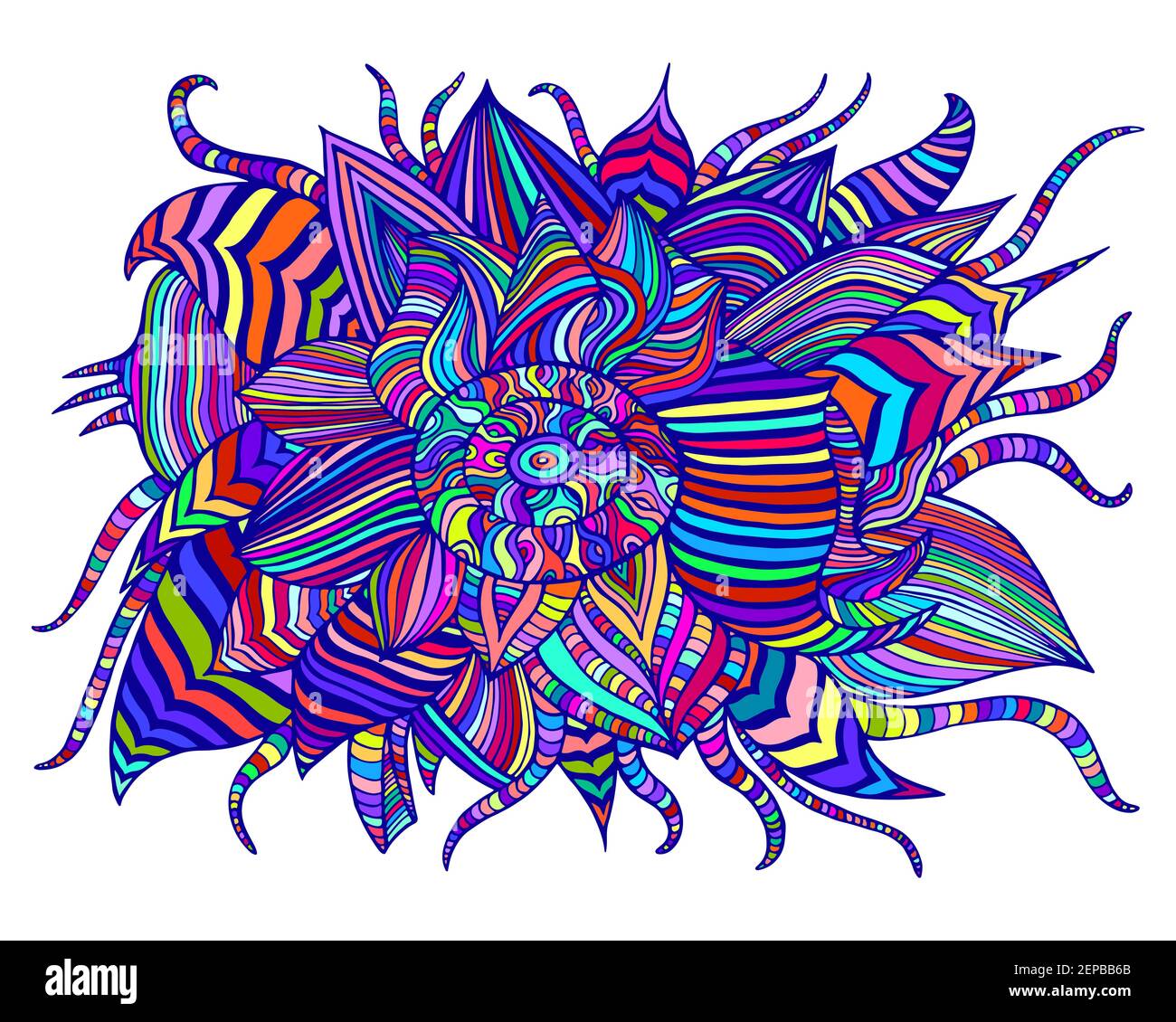 Rainbow colorful decorative psychedelic flower, isolated on white ...