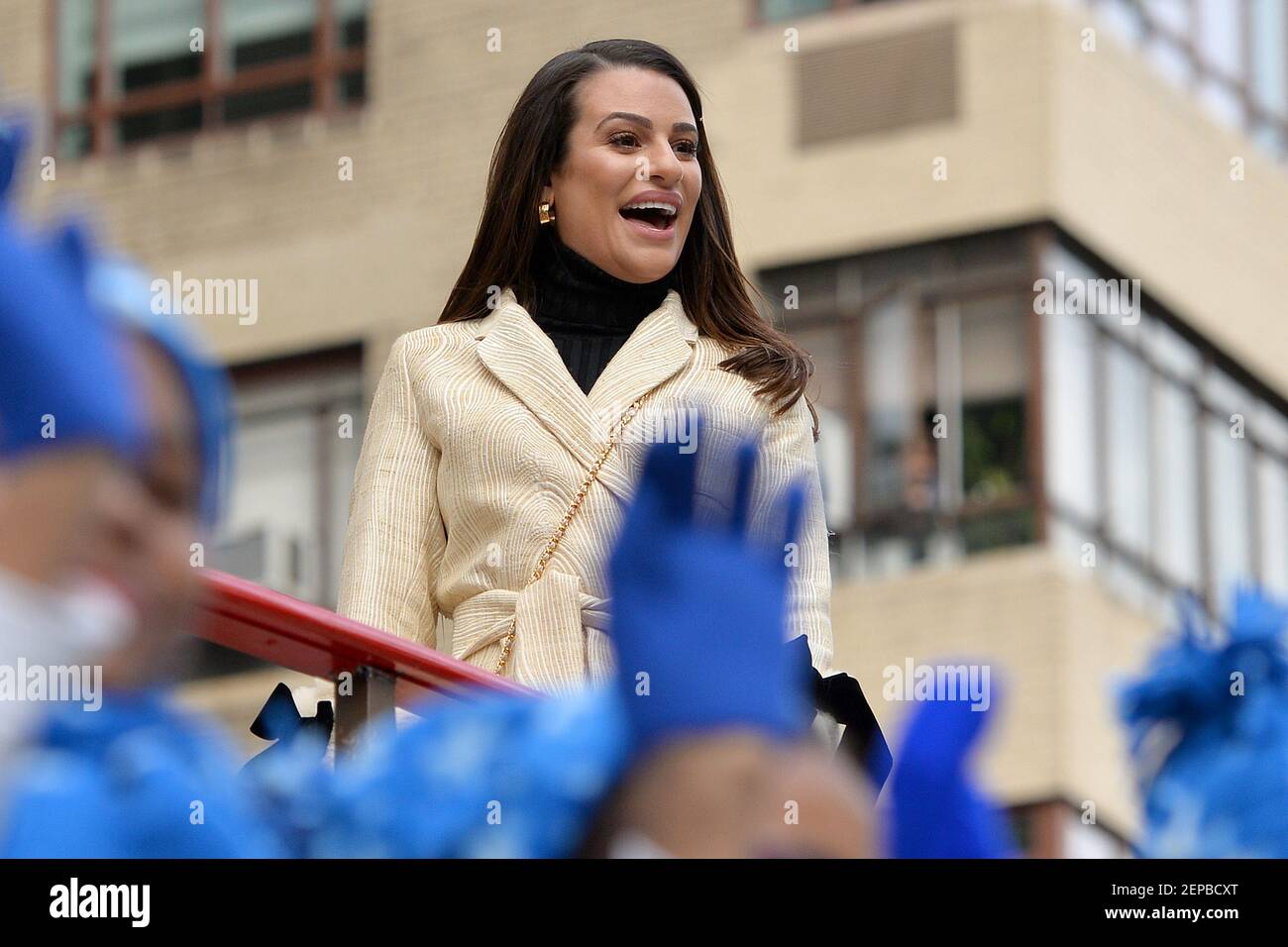 Actress Lea Michele rides atop a float during the 93rd Annual Macy’s ...