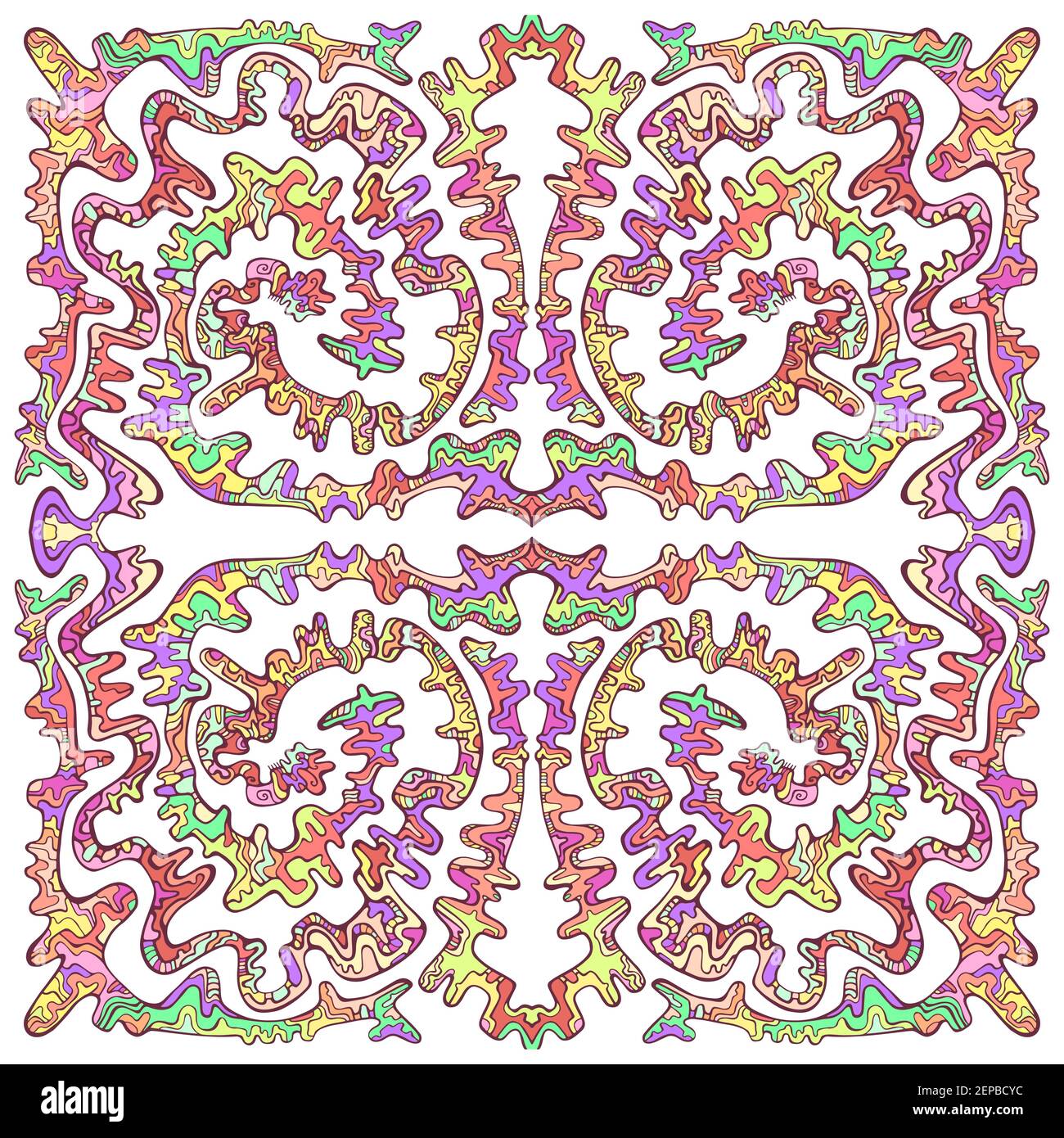 Doodle line art with maze of ornaments, pastel multicolor color ...