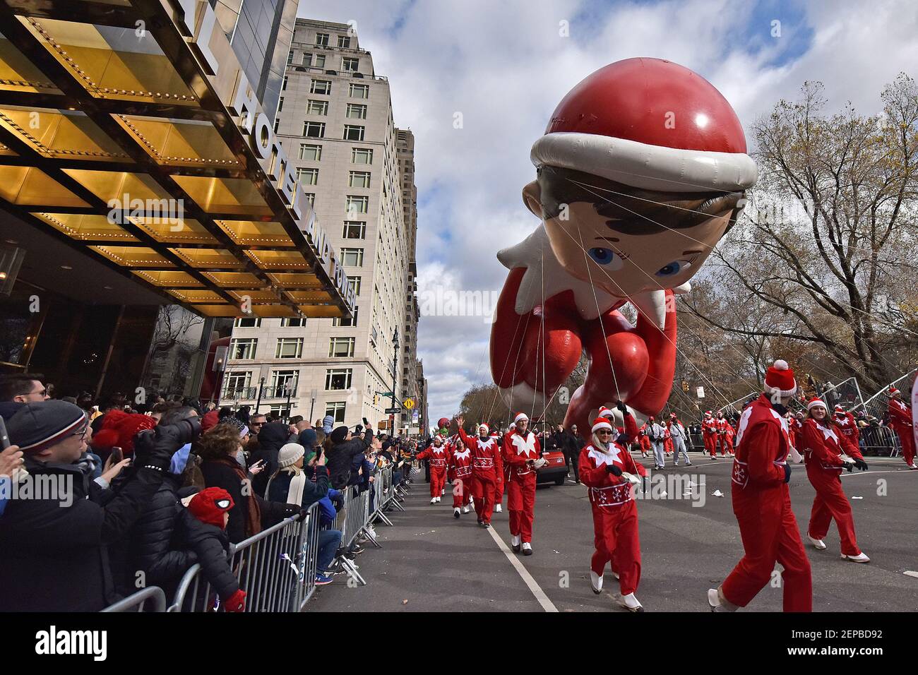 Elf On The Shelf balloon is pushed sideways by a gust of wind during ...