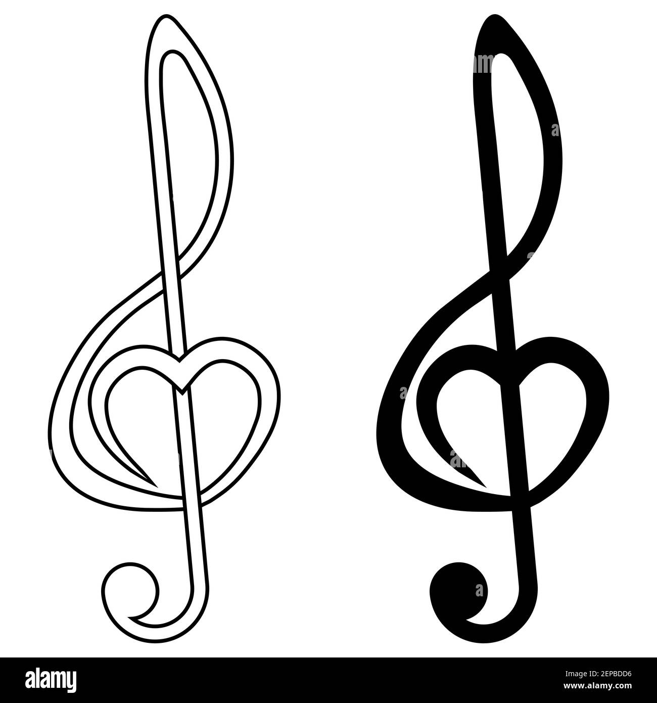 Musical sign treble clef with heart, vector sign of love for music ...