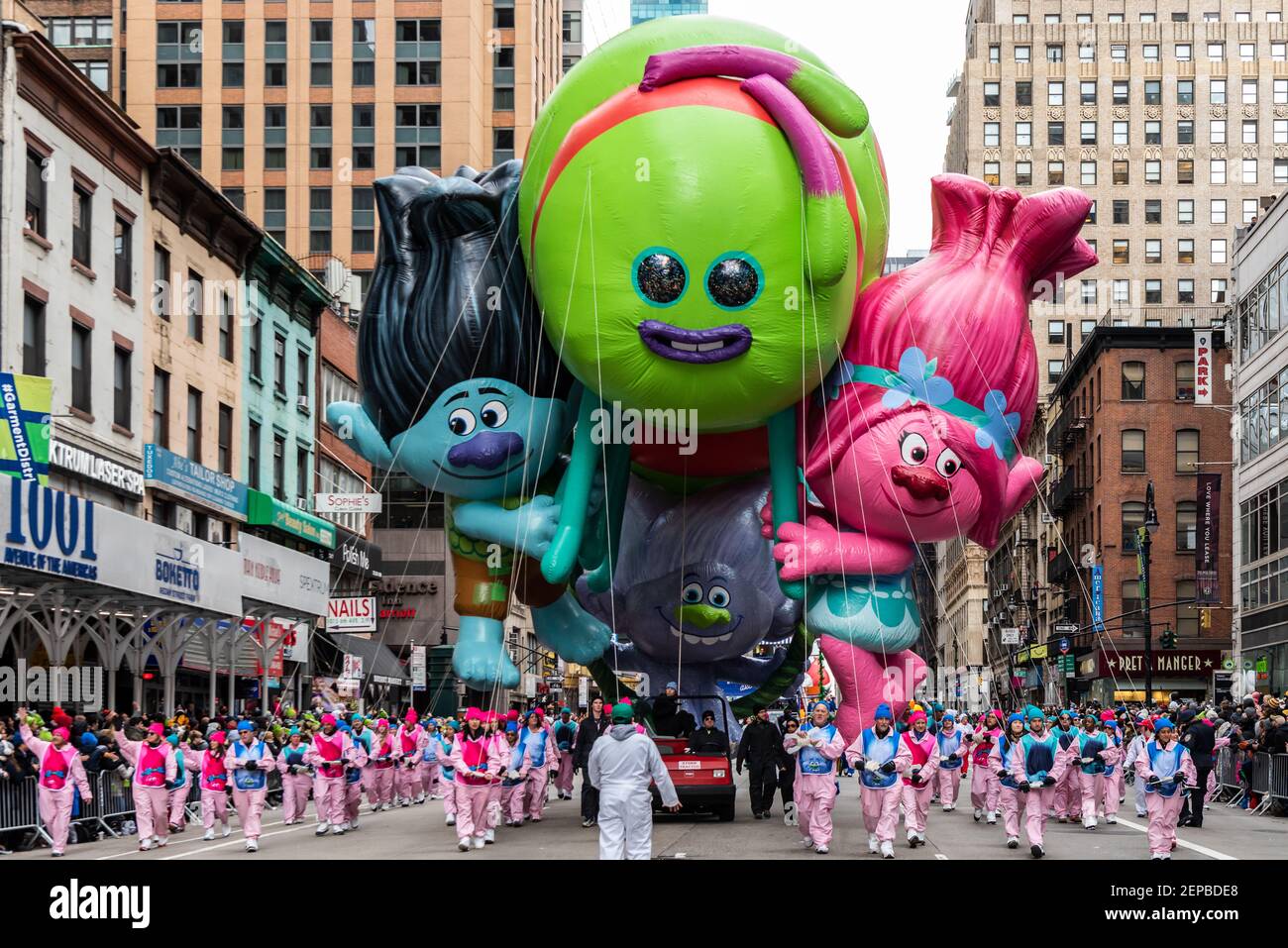 Trolls float along 6th Avenue in the Macy's Thanksgiving Day Parade as ...