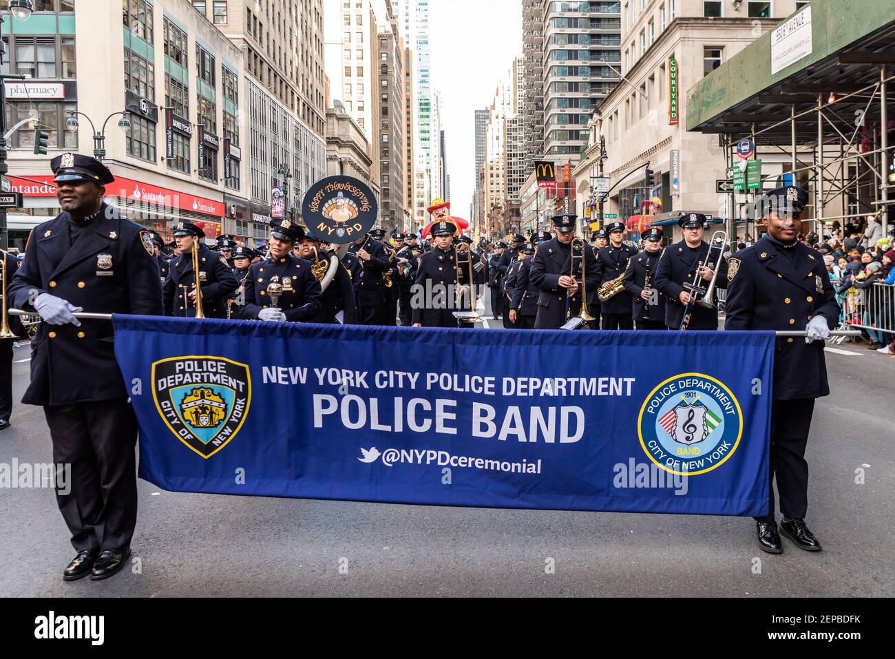 The NYPD Police Band plays in the Macy's Thanksgiving Day Parade as ...