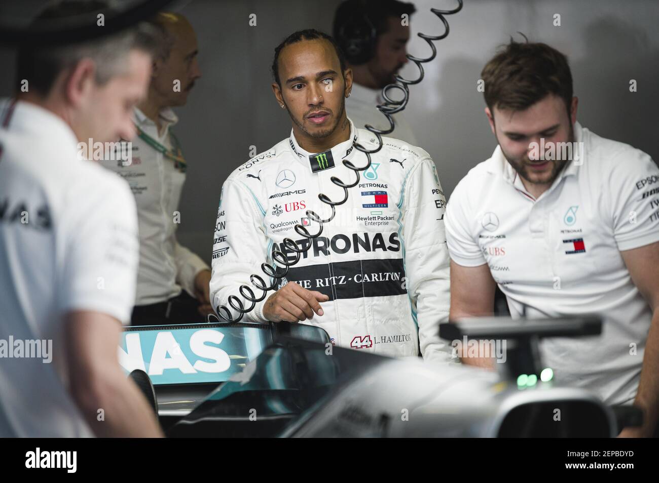 Mercedes AMG Petronas F1 Team’s British driver Lewis Hamilton is seen ...