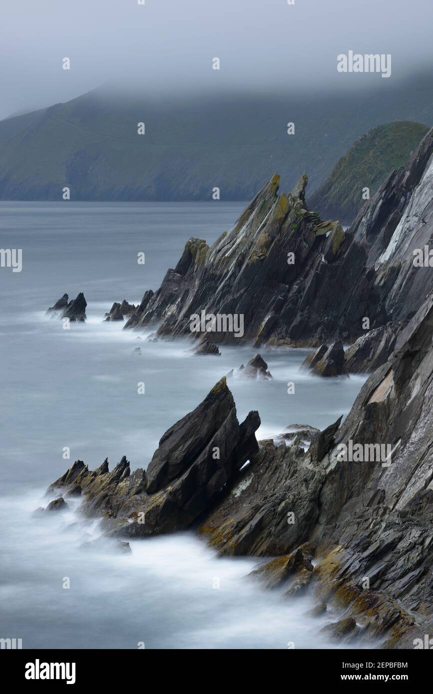 Sharp rocks poking out of the sea at Slea Head, Dingle Peninsula ...