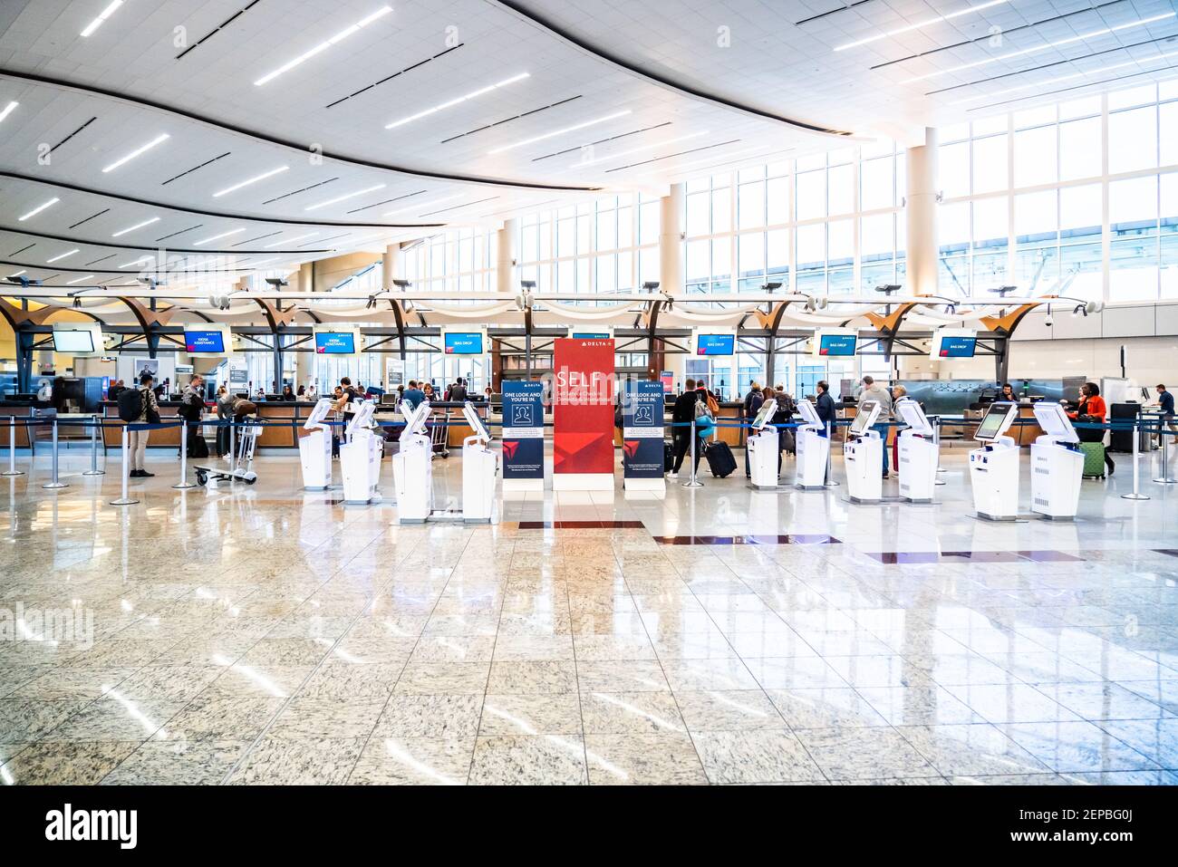 Delta Airlines self-service check-in kiosks at the International ...