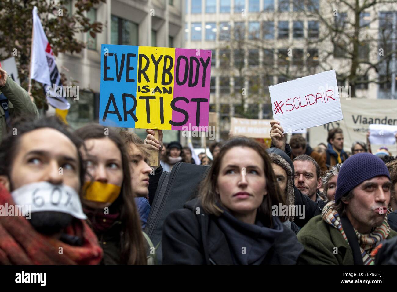 Illustration picture taken during a protest of the cultural sector ...