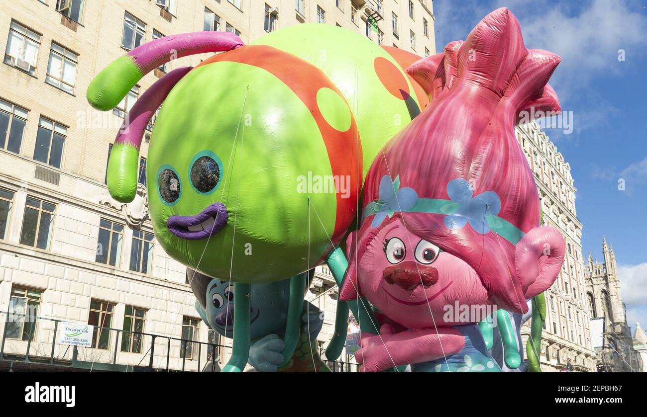 Trolls by Dreamworks giant balloon flown low because of high wind at ...