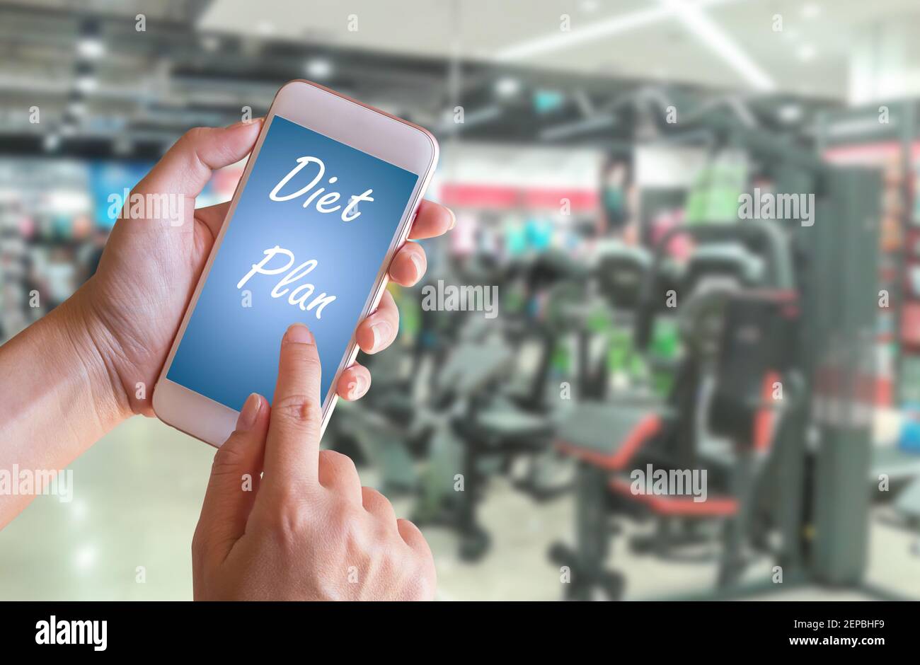 Hand holding smart phone with Diet Plan healthy eating, dieting ...